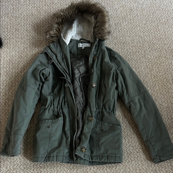 Sebby | Jackets & Coats | Sebby Olive Quilted Jacket With Faux Fur ...